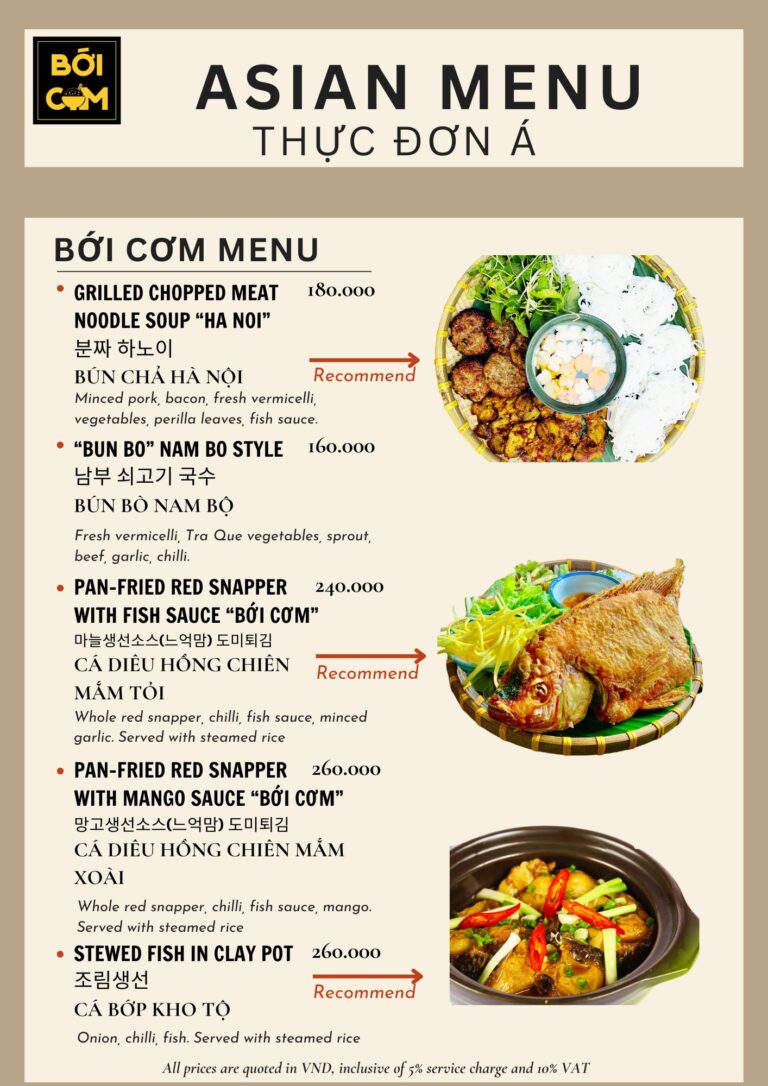 Our Menu – Bới Cơm Hoi An Restaurant & Cafe