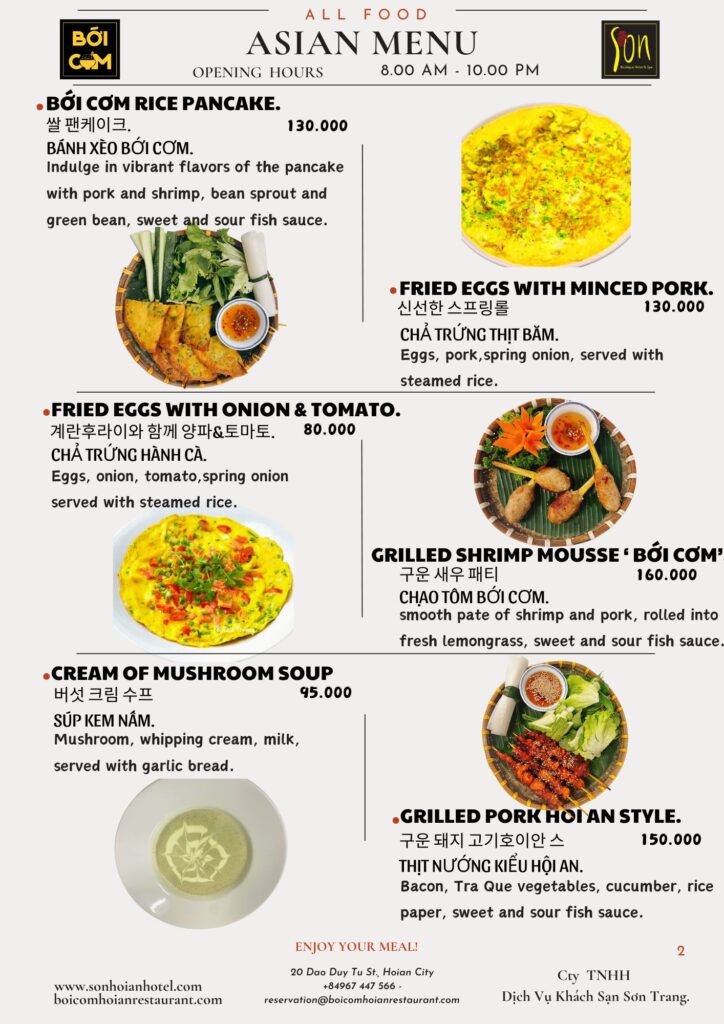 Our Menu – Bới Cơm Hoi An Restaurant & Cafe