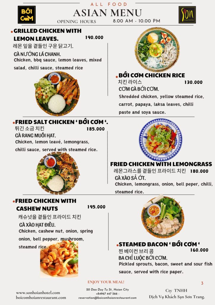 Our Menu – Bới Cơm Hoi An Restaurant & Cafe