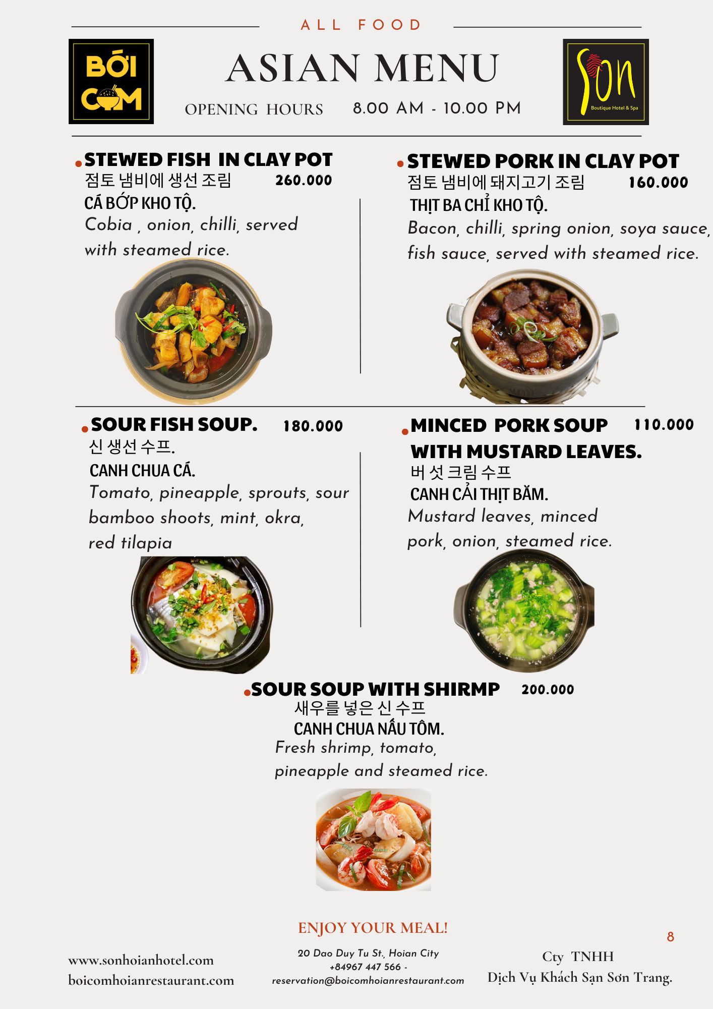 Our Menu – Bới Cơm Hoi An Restaurant & Cafe