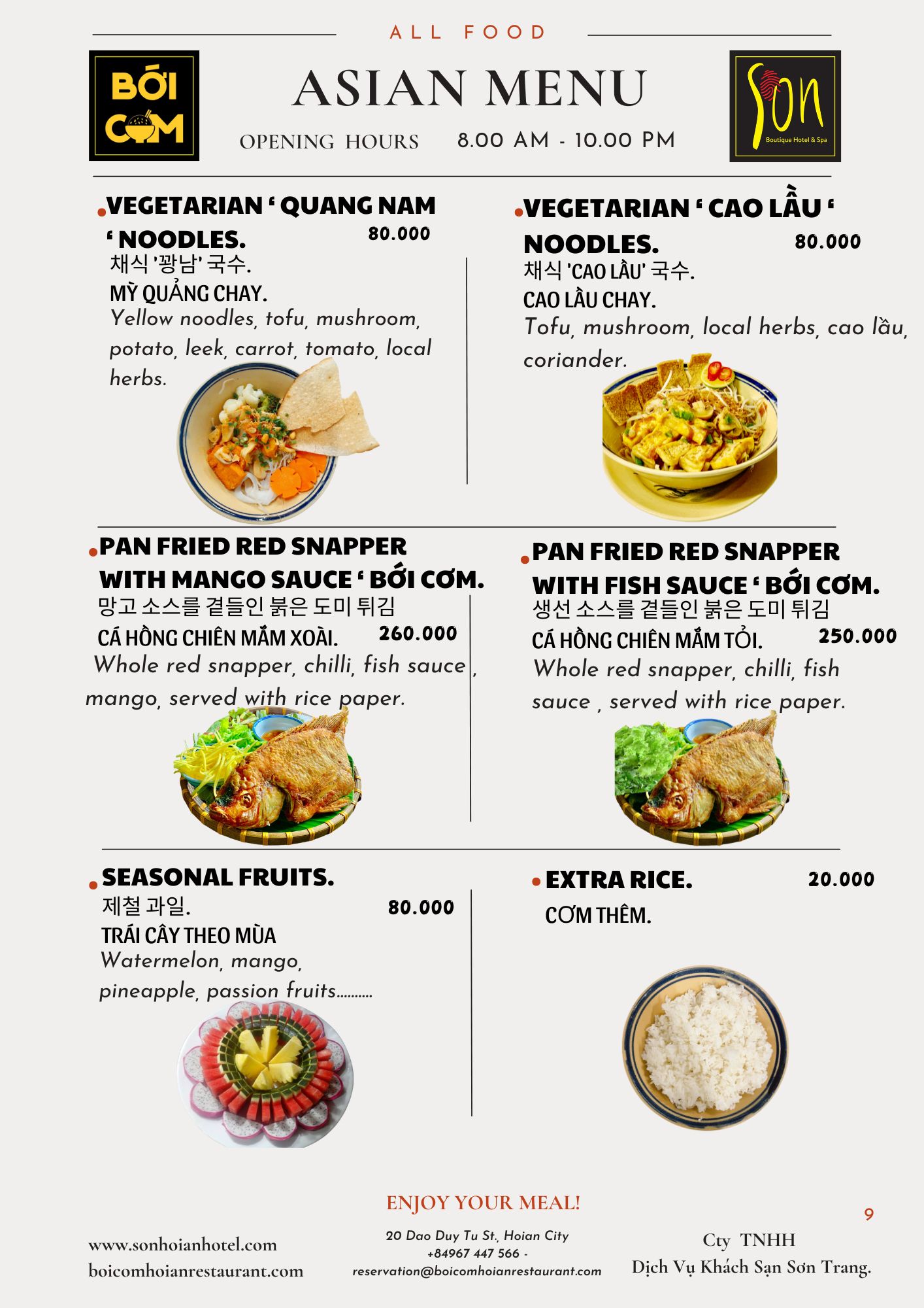 Our Menu – Bới Cơm Hoi An Restaurant & Cafe