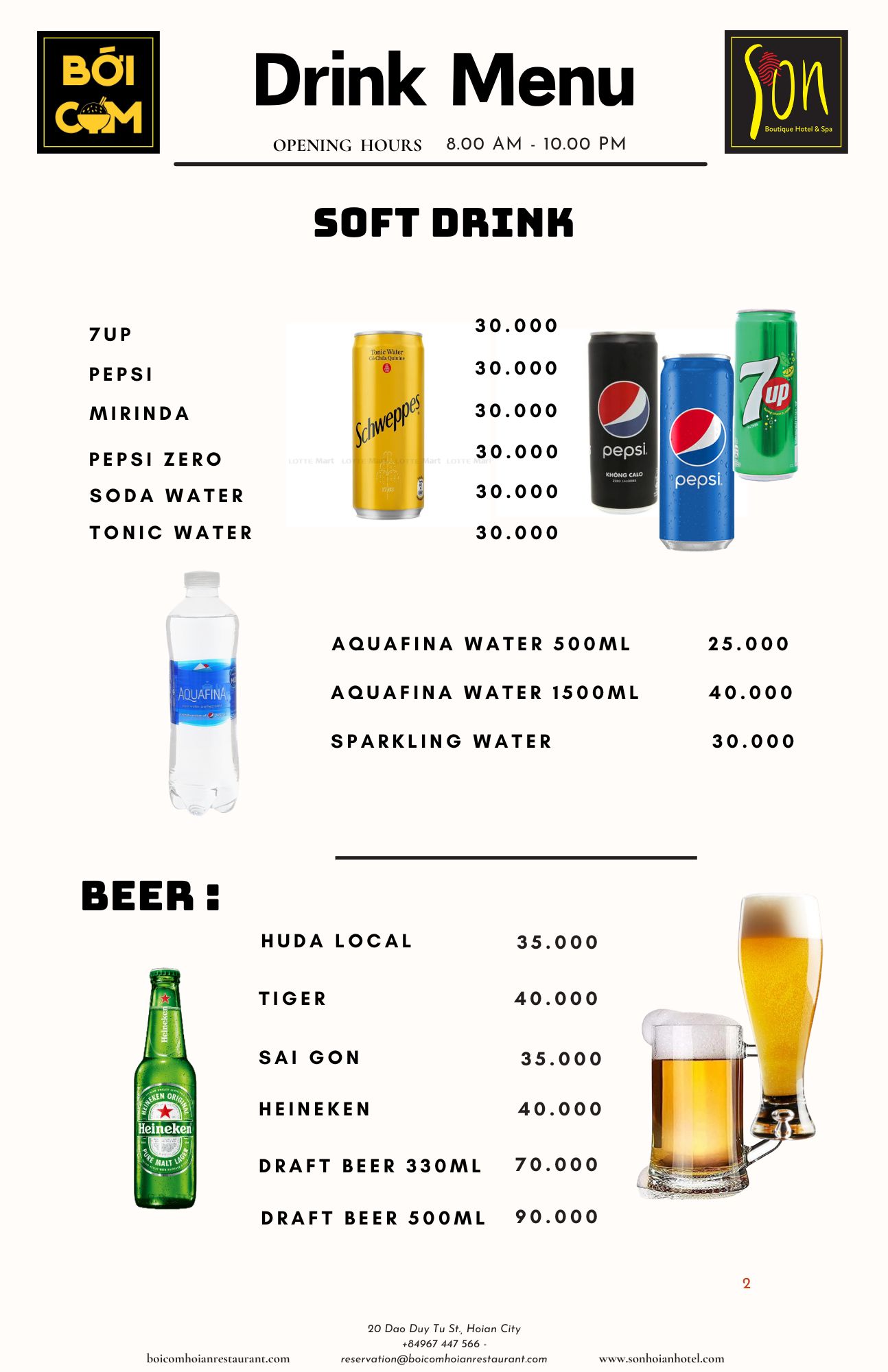 Drink Menu – Bới Cơm Hoi An Restaurant & Cafe