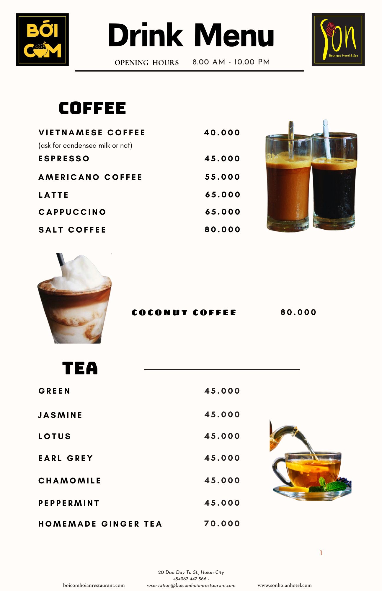 Drink Menu – Bới Cơm Hoi An Restaurant & Cafe